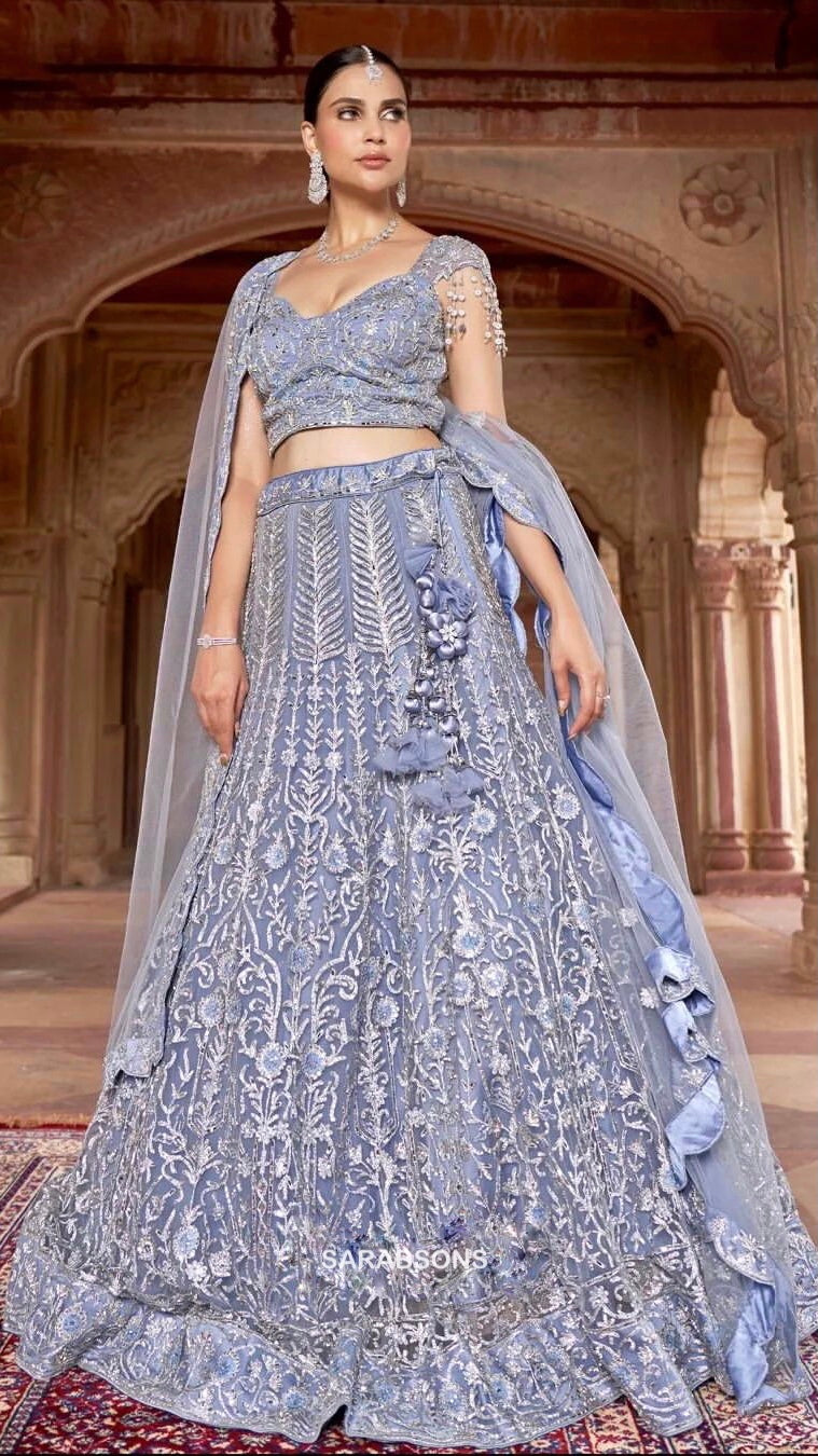 Powder Blue Crop Top Lehenga – Chikirpolo