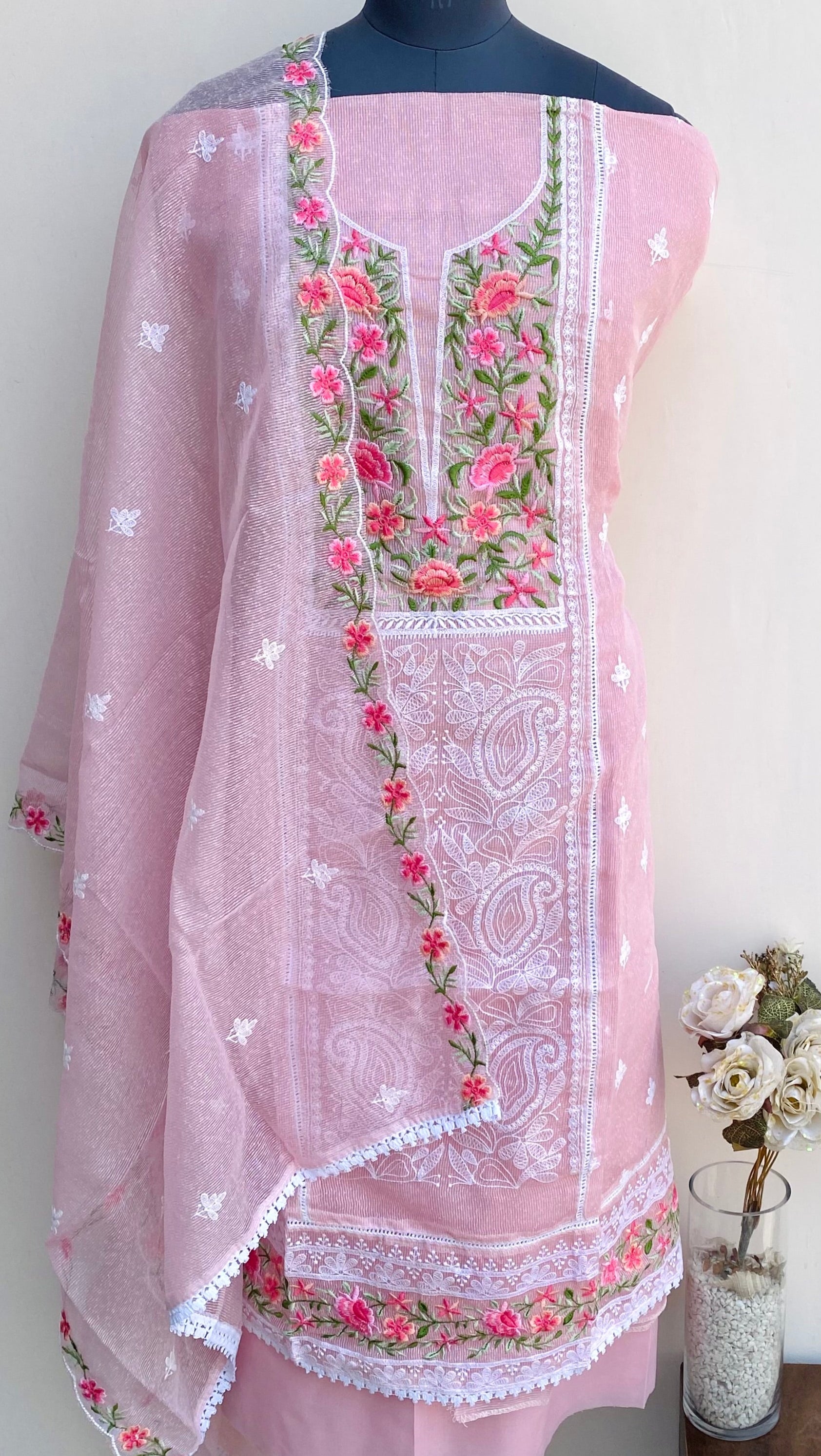 Designer Embroidered Suit Length 3 Piece Gray Kota – Chikirpolo