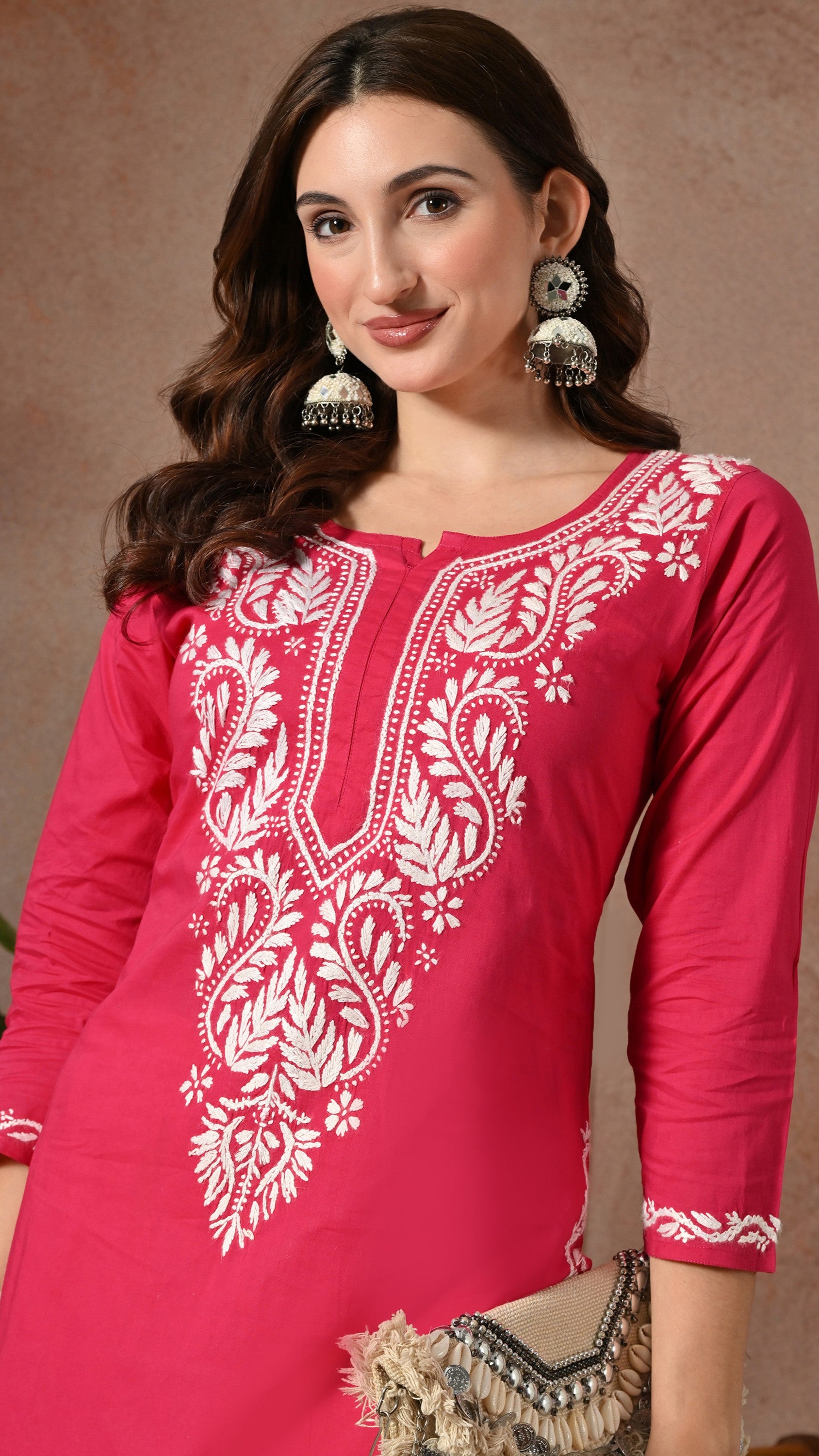 Inayat Lucknowi Chikankari Kurti Hot Pink Mulmul Cotton – Chikirpolo
